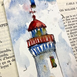 Watercolor Lighthouse Bookmark, Original Maritime Lighthouse Painting ...