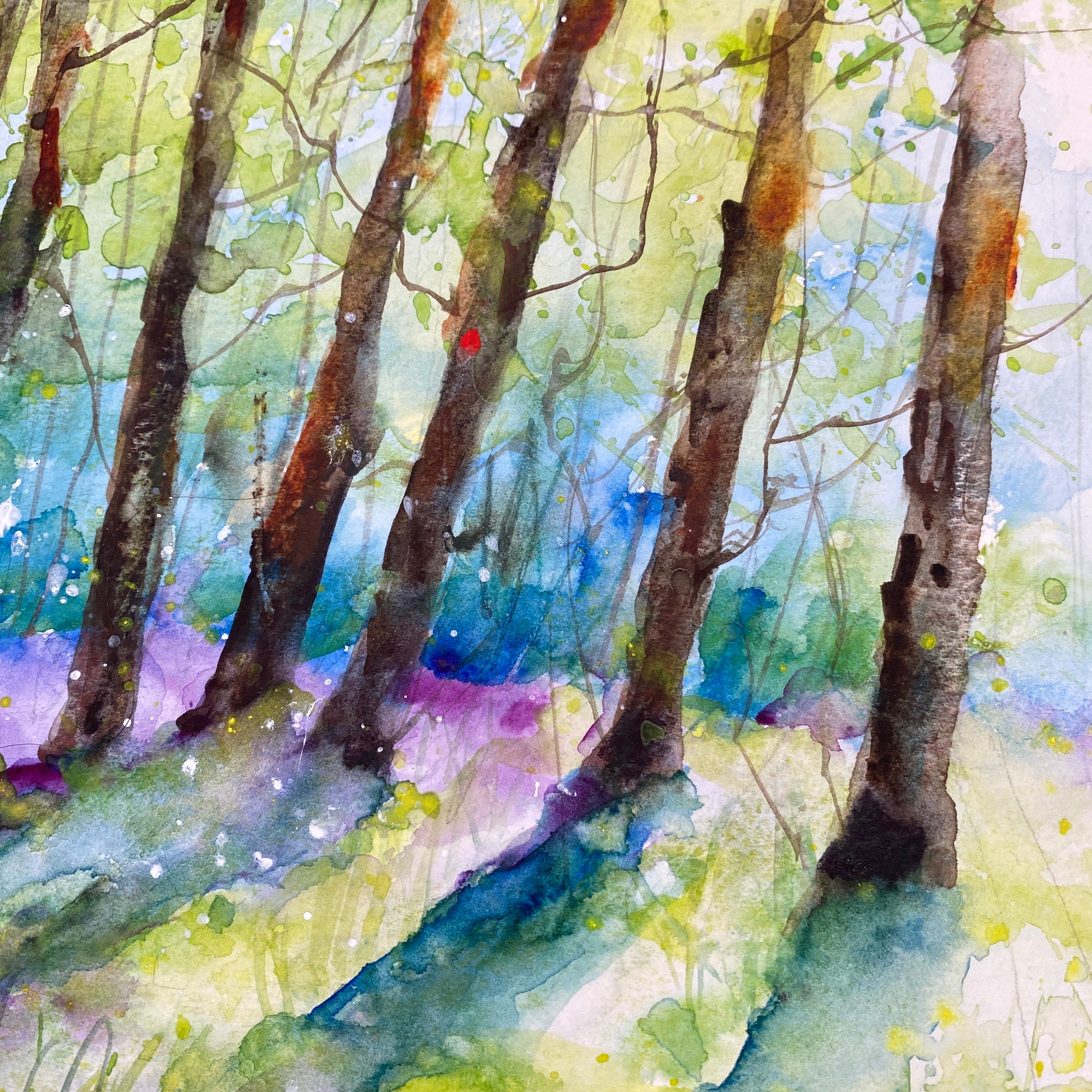 Original Painting of Luminous Forest in Spring, Authentic Watercolor of ...
