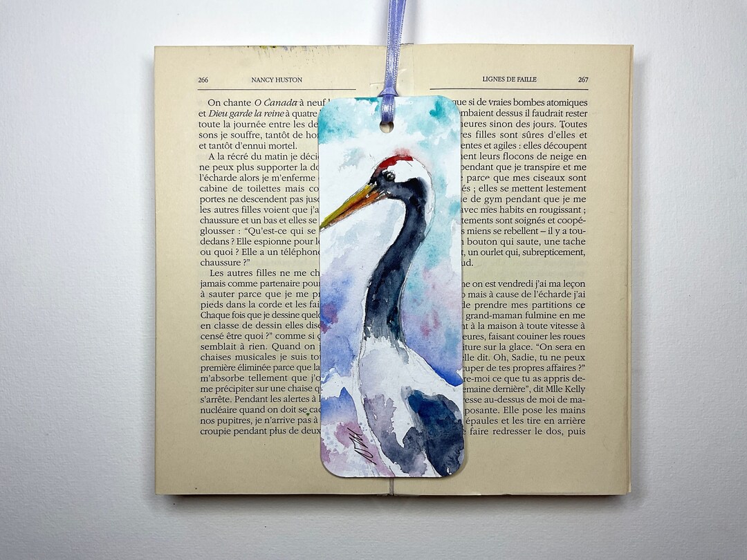 Red-crowned Crane Bookmark, Japanese Crane Wading Bird Watercolor, Red ...