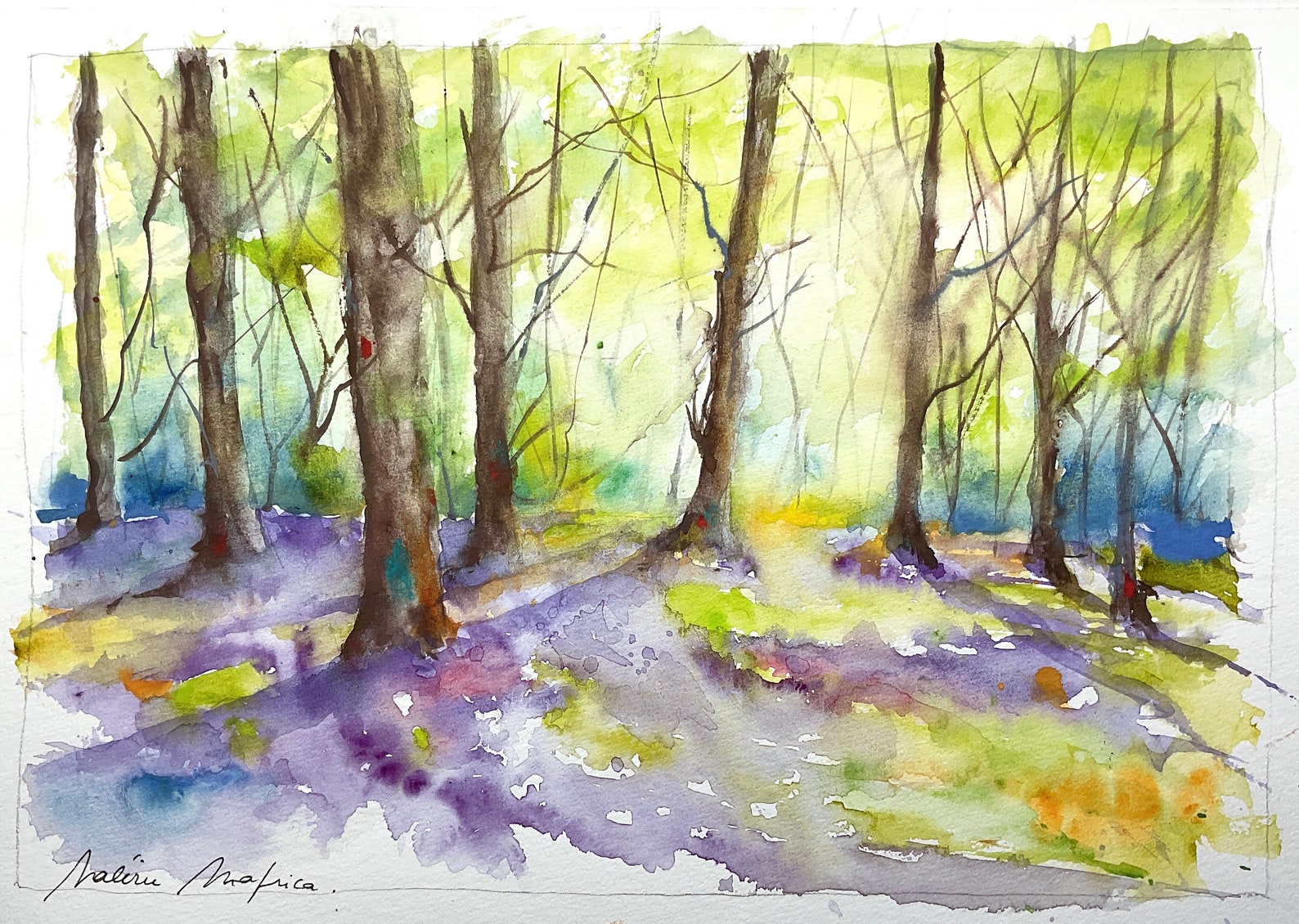 Original Watercolor Painting of Forest in Spring, Painting of Woodland ...