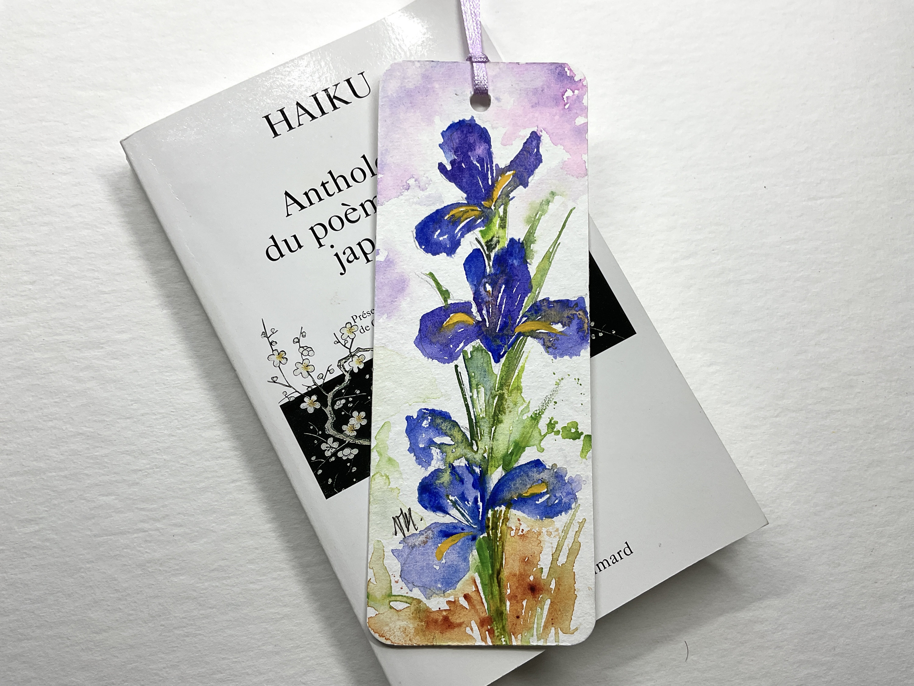 Watercolor Iris Bookmark, Violet Iris Original Painting on Bookmark ...
