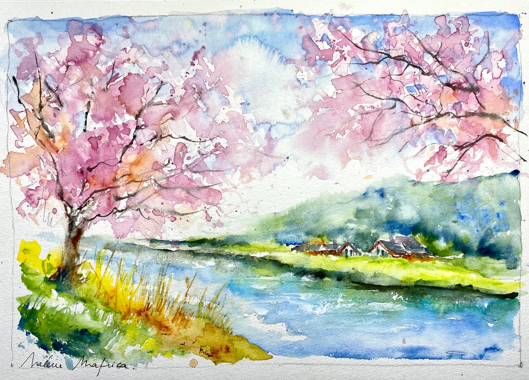 Spring Feeling, Original Watercolor Painting of a Spring Countryside ...
