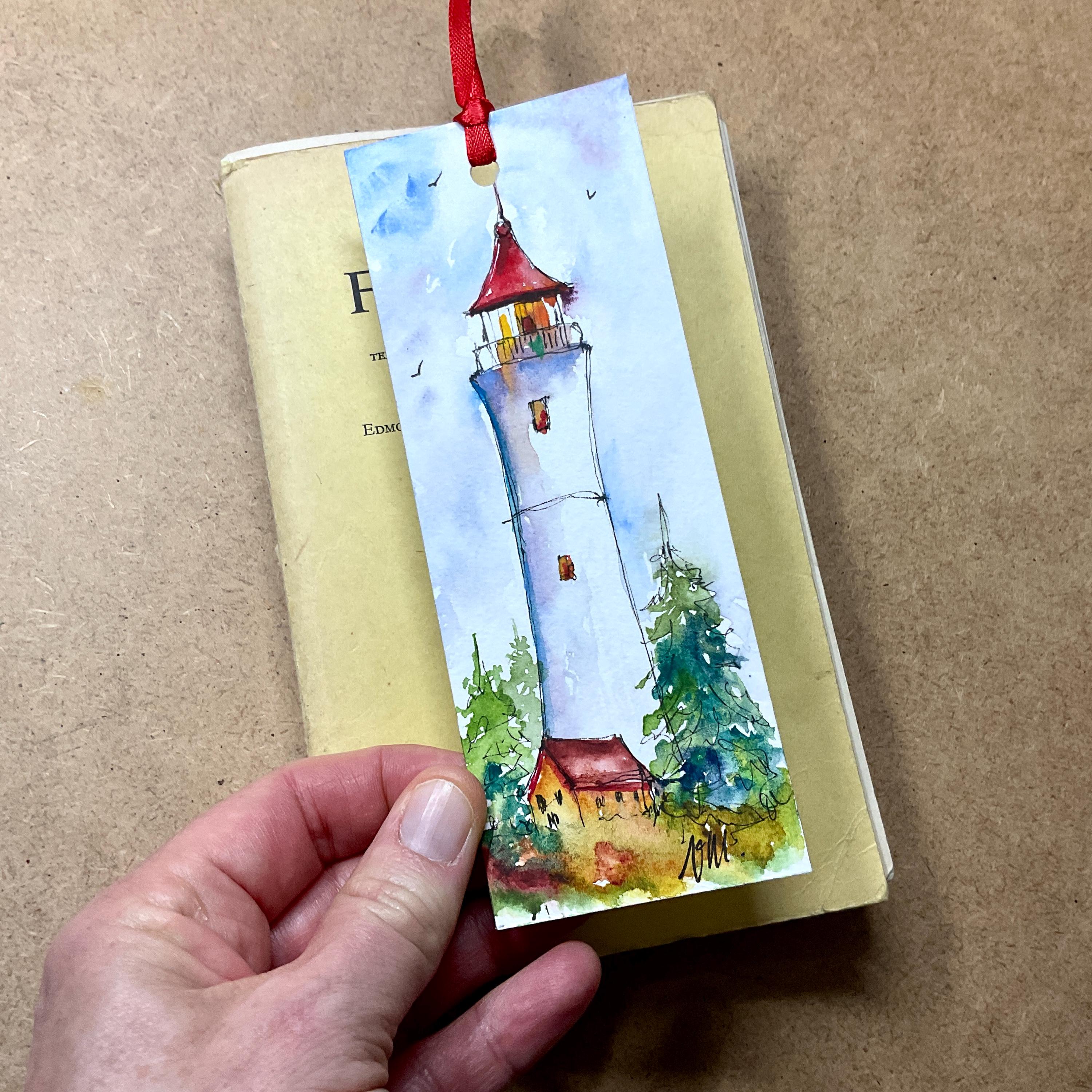 Lighthouse Bookmark in Watercolor, Original Painting of Marine ...