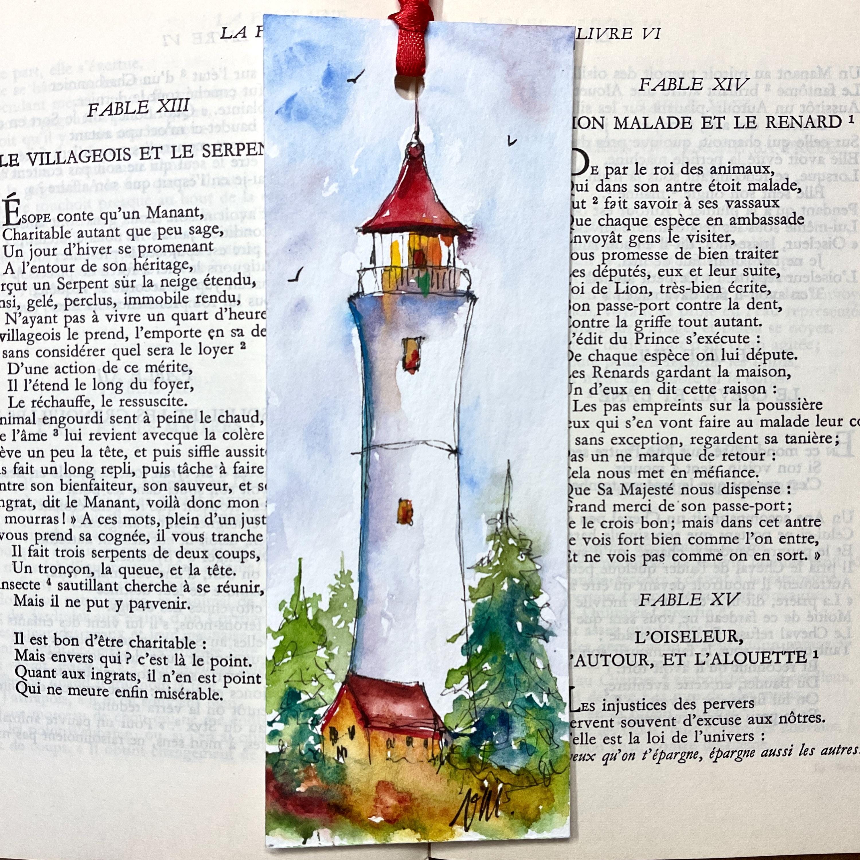 Lighthouse Bookmark in Watercolor, Original Painting of Marine ...