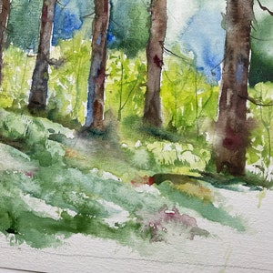 In the Pine Forest, Original Watercolor Painting of a Forest Landscape ...