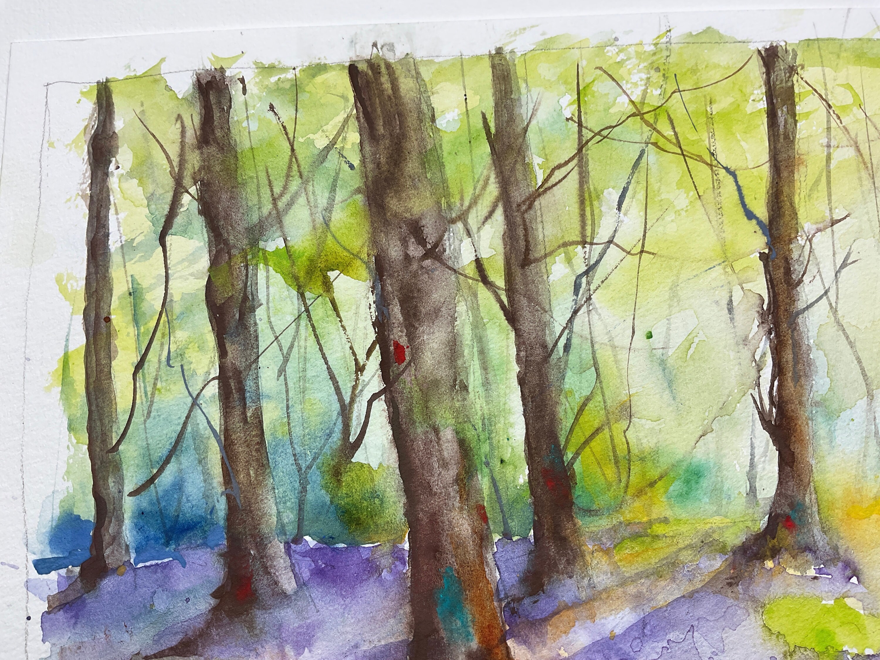 Original Watercolor Painting of Forest in Spring, Painting of Woodland ...