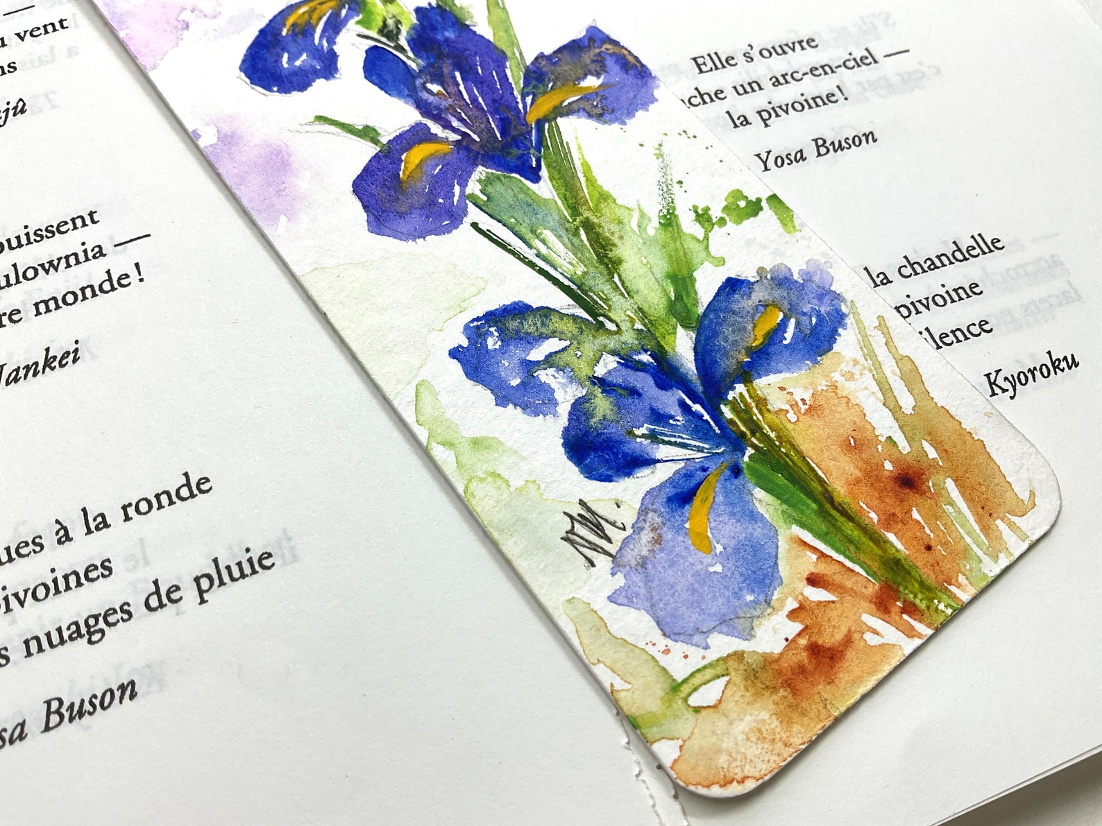 Watercolor Iris Bookmark, Violet Iris Original Painting on Bookmark ...