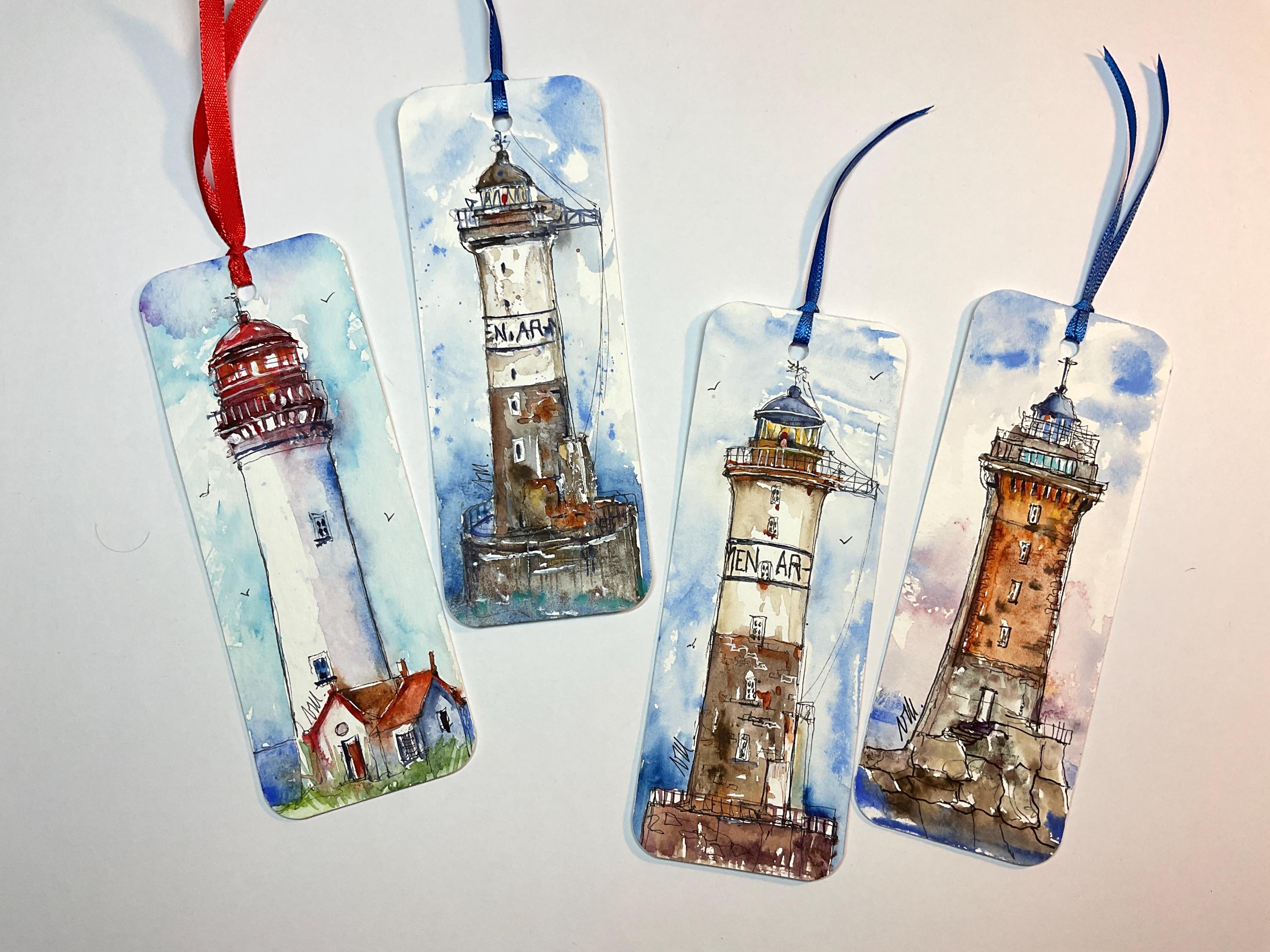 Original Lighthouse Watercolor Bookmark, Handmade Bookmark, Marine ...