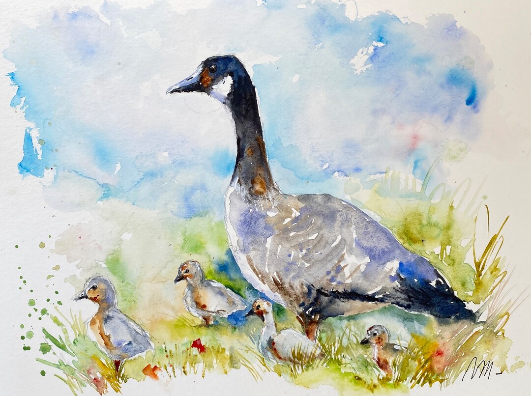 Original Painting of a Canada Goose and Its Babys Goose, Mom Goose and ...