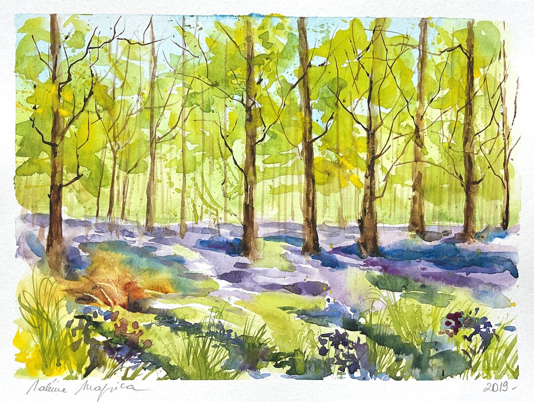 Original Watercolor Painting of Forest in Spring, Painting of Woodland ...