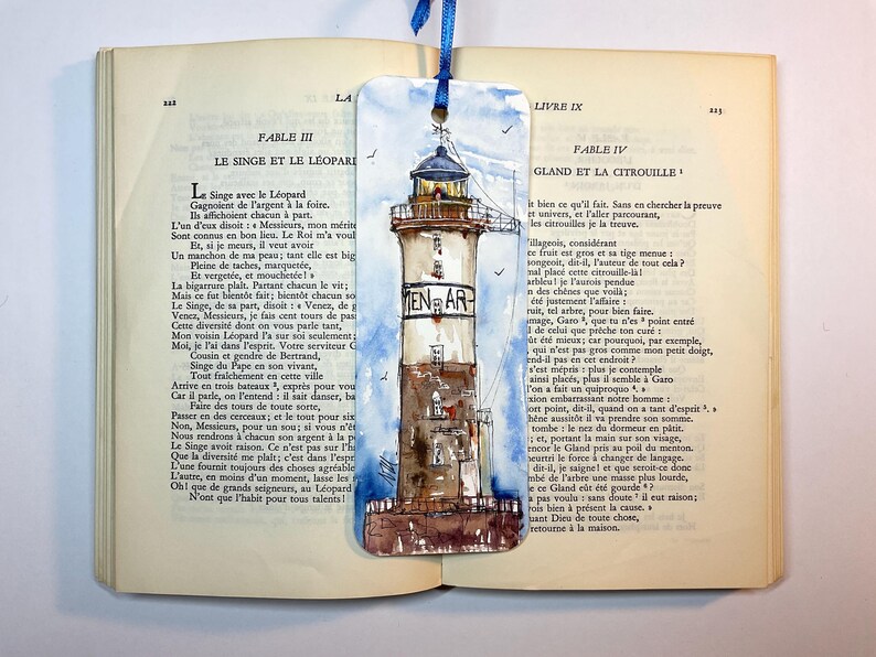 Original Lighthouse Watercolor Bookmark, Handmade Bookmark, Marine ...