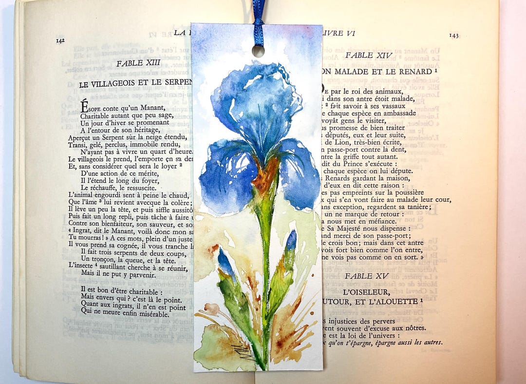 Blue Iris Hand Painted Bookmark, Iris Flower Painting on Bookmark, Gift ...