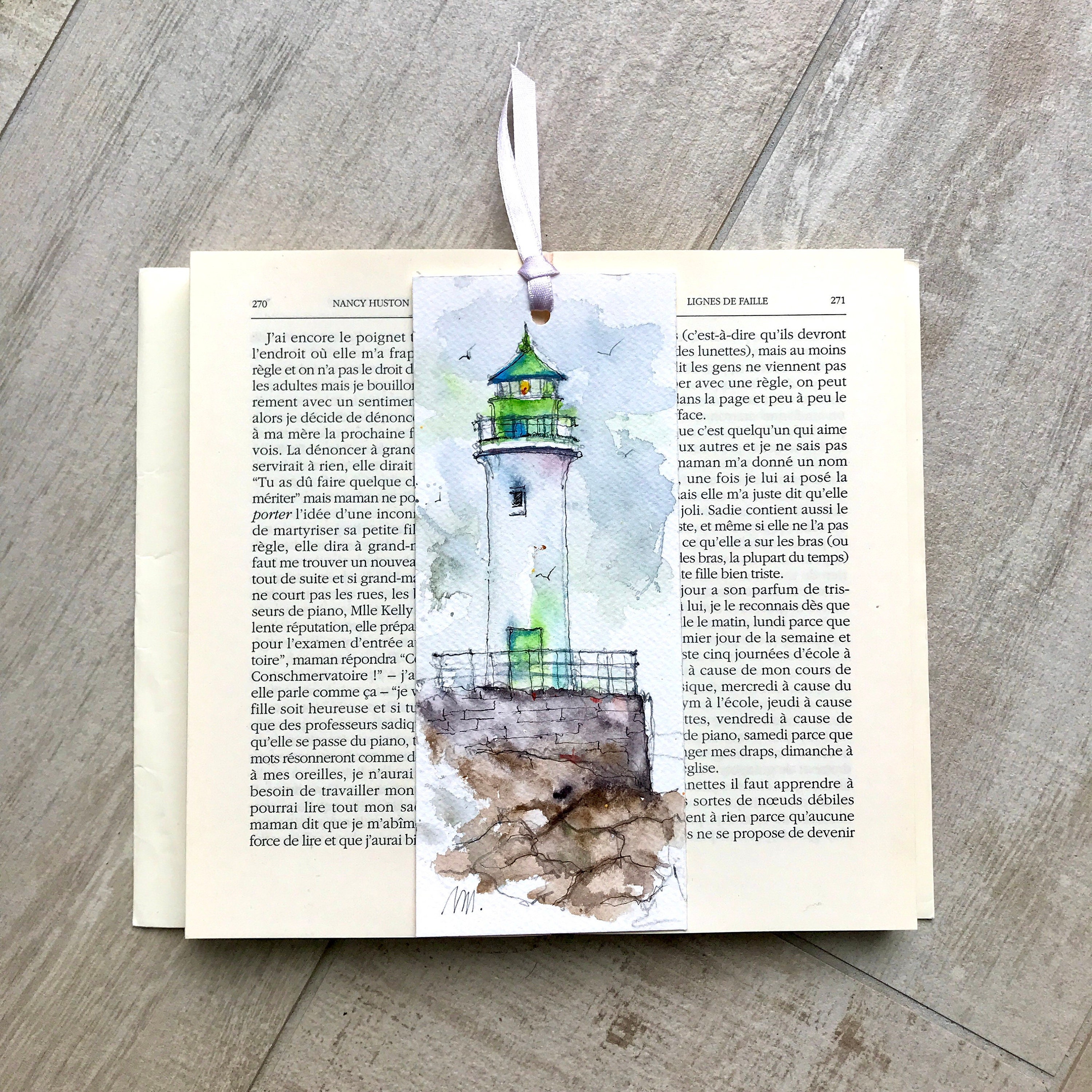 Lighthouse bookmark in watercolor original painting of marine | Etsy