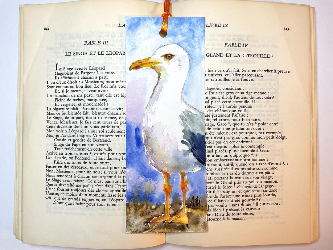 Seagull Painting in Original Watercolor on Bookmark, Gull Decor ...