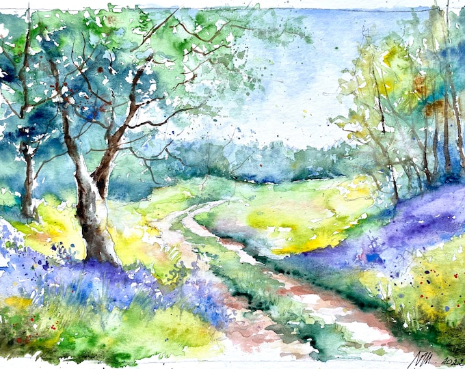 Original Watercolor Painting of Forest in Spring Painting of - Etsy