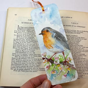 Handmade Robin Bookmark, Bird Painting on Bookmark, Gift for Reader ...