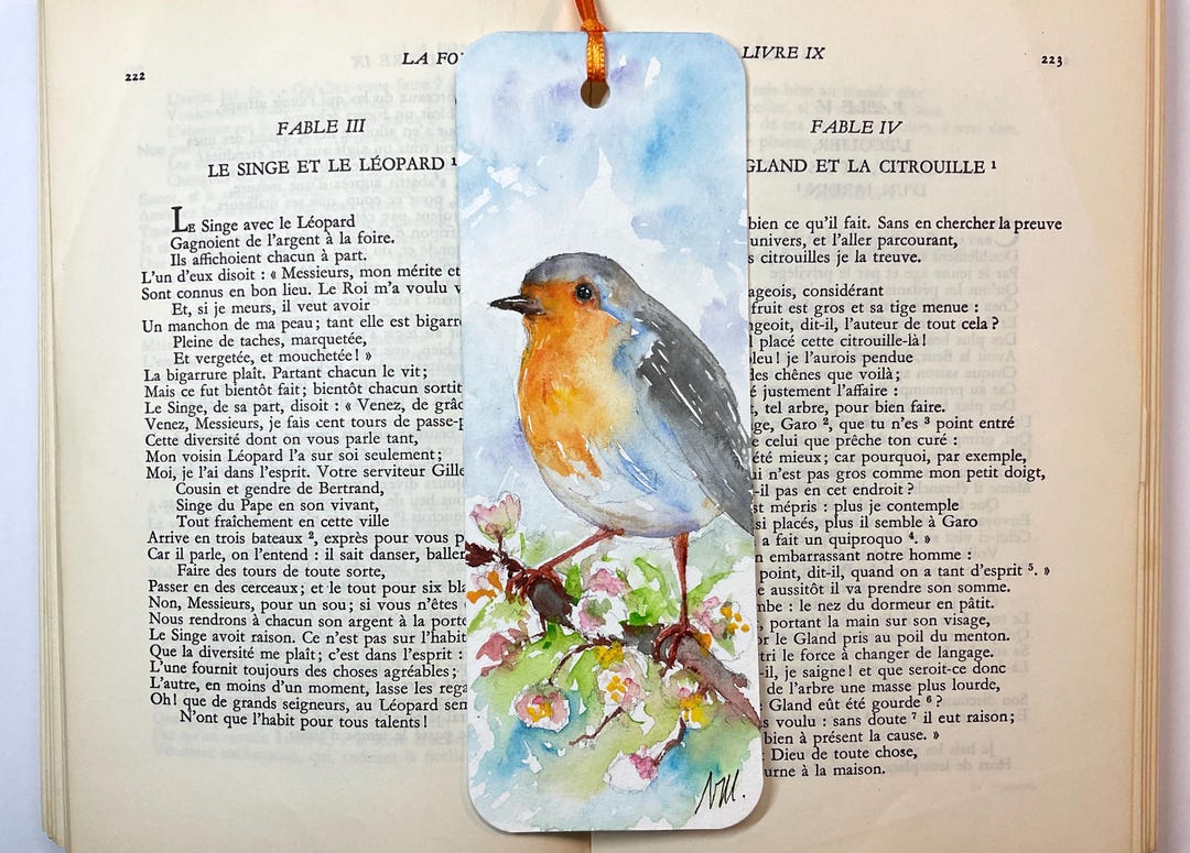 Handmade Robin Bookmark, Bird Painting on Bookmark, Gift for Reader ...