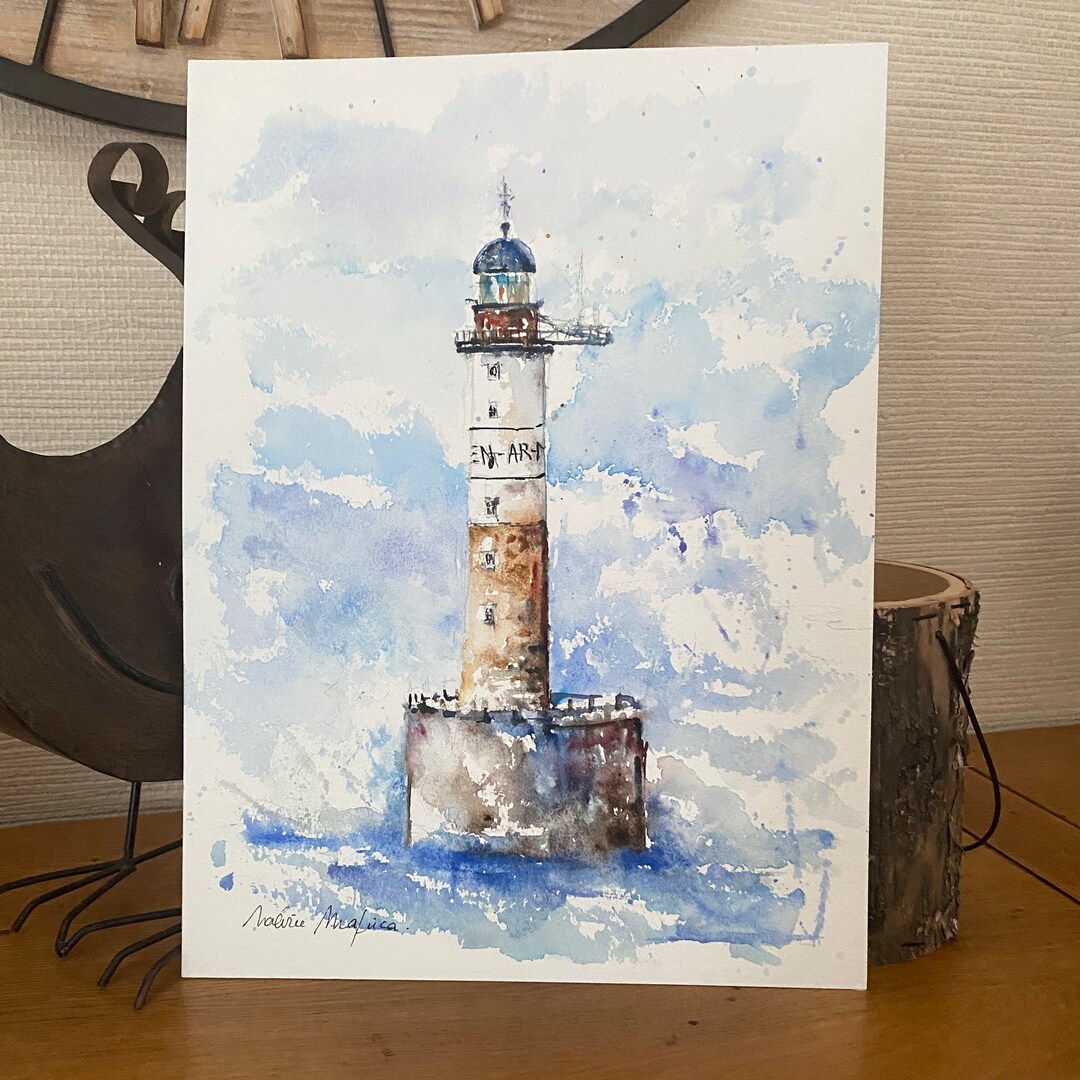 Original Ar-men Lighthouse Watercolor – Iconic Breton Lighthouse off ...