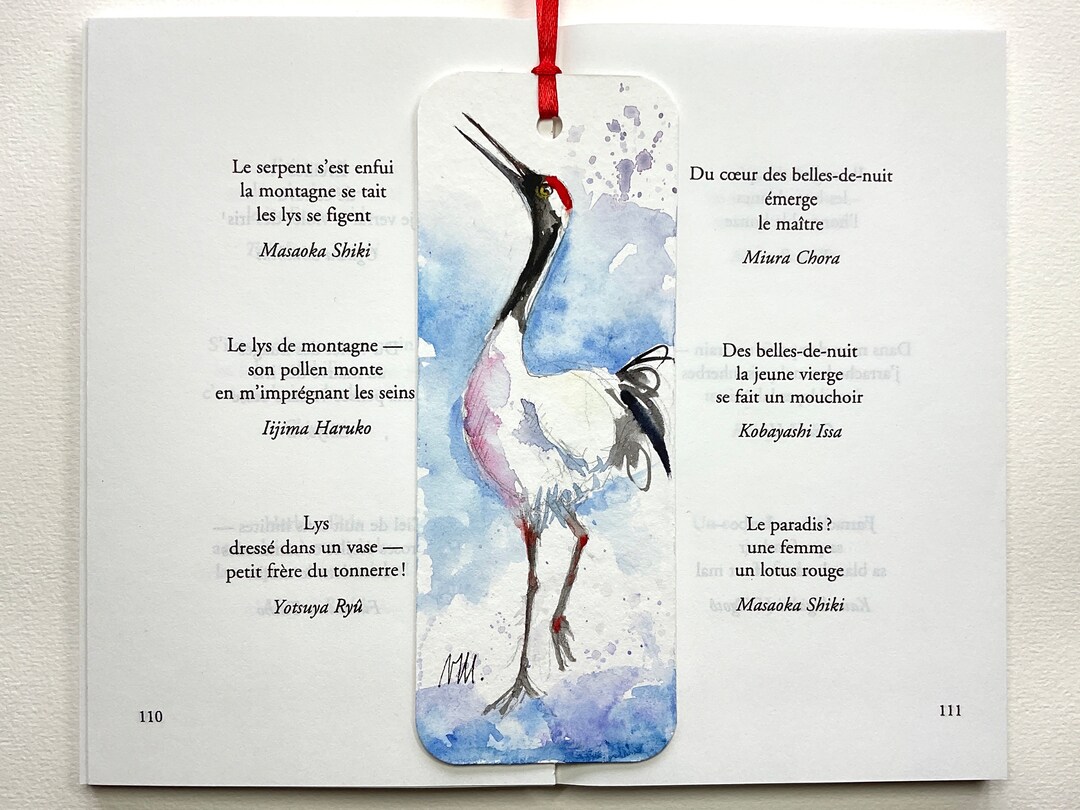 White-naped Crane Bookmark, Japanese Crane Wading Bird Watercolor ...