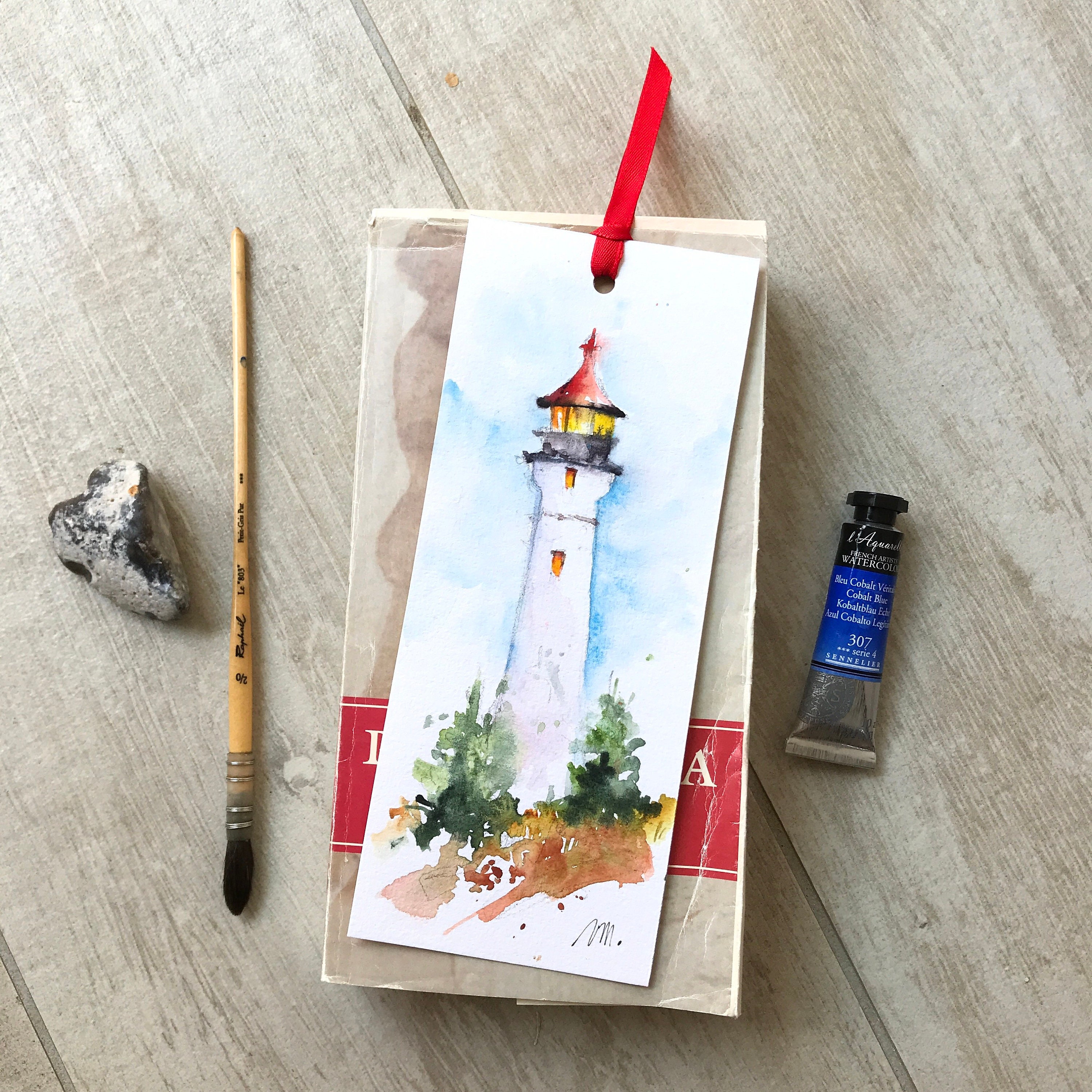 Lighthouse watercolor bookmark original handpainted bookmark | Etsy