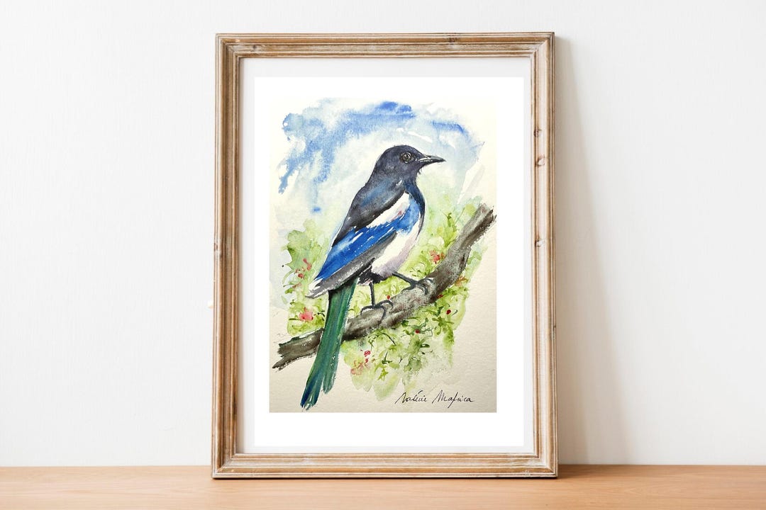 A Magpie in Watercolor in Original Painting, Pictorial Art on the Theme ...
