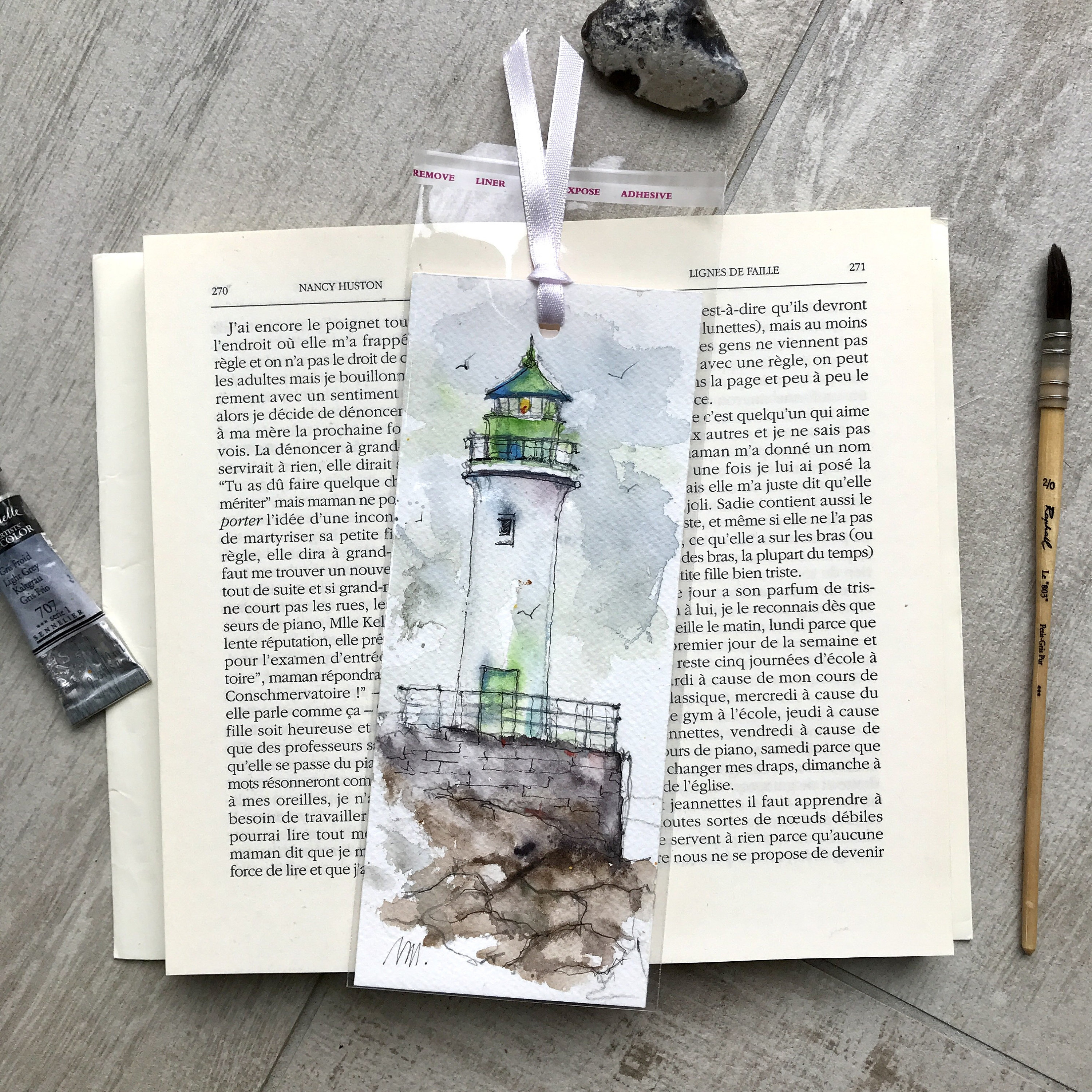 Lighthouse bookmark in watercolor original painting of marine | Etsy