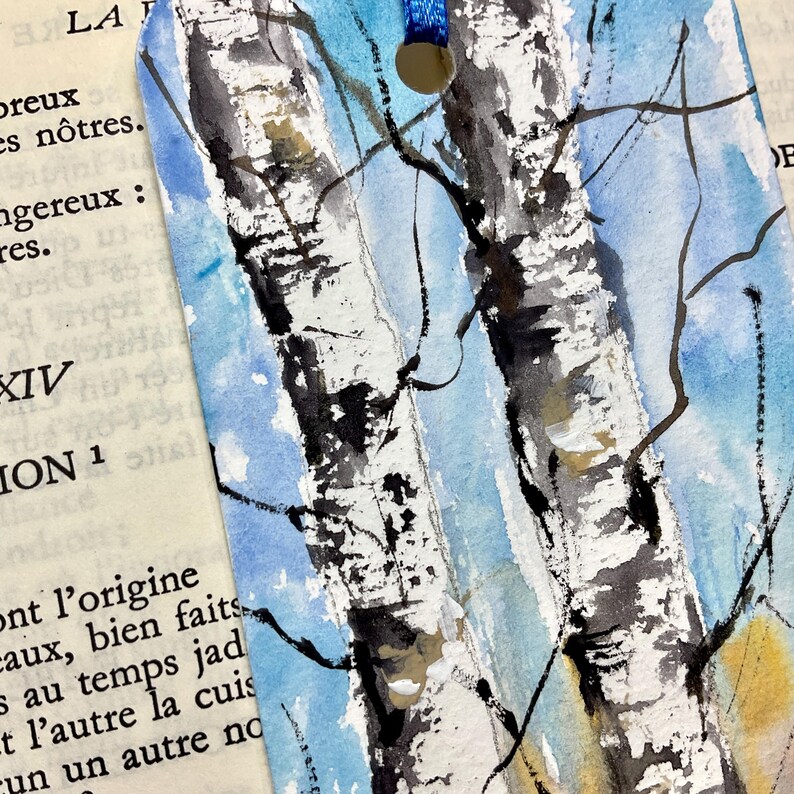 Hand Painted Tree on a Bookmark, Forest Painting on Paper Bookmark ...