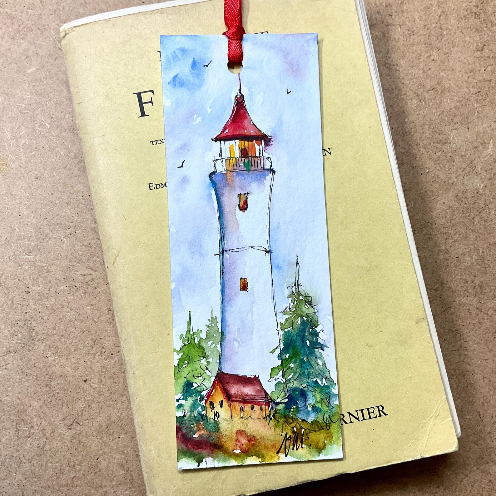 Lighthouse Bookmark in Watercolor, Original Painting of Marine ...
