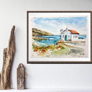 Original Watercolor Painting of Chora Chapel on Andros Island in Greece ...