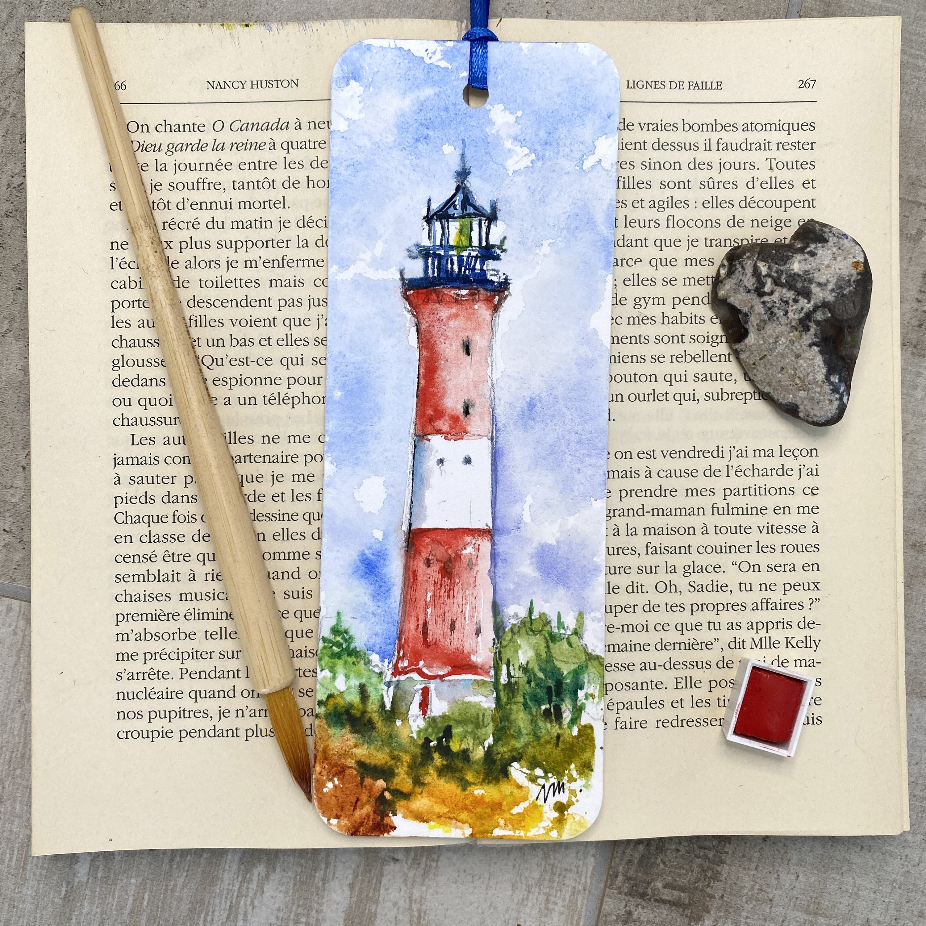 Red and White Watercolor Lighthouse Bookmark, Original Marine ...