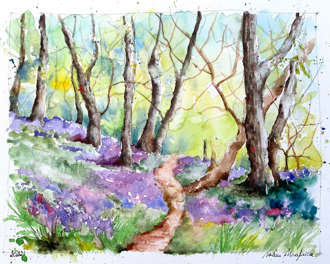 Original Watercolor Painting of Forest in Spring Painting of - Etsy