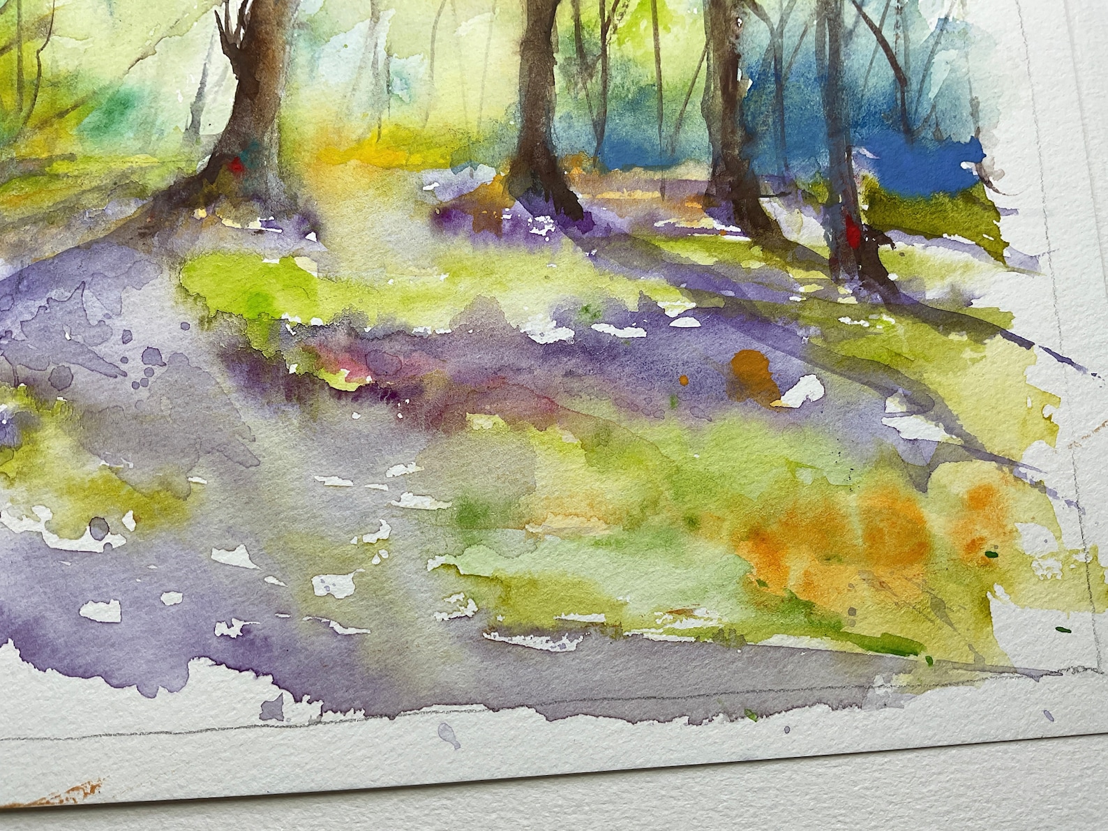 Original Watercolor Painting of Forest in Spring, Painting of Woodland ...