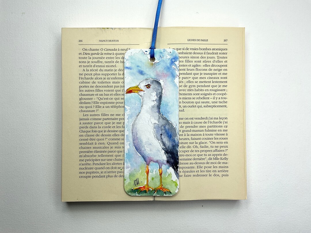 Seagull Painting in Original Watercolor on Bookmark, Gull Decor ...