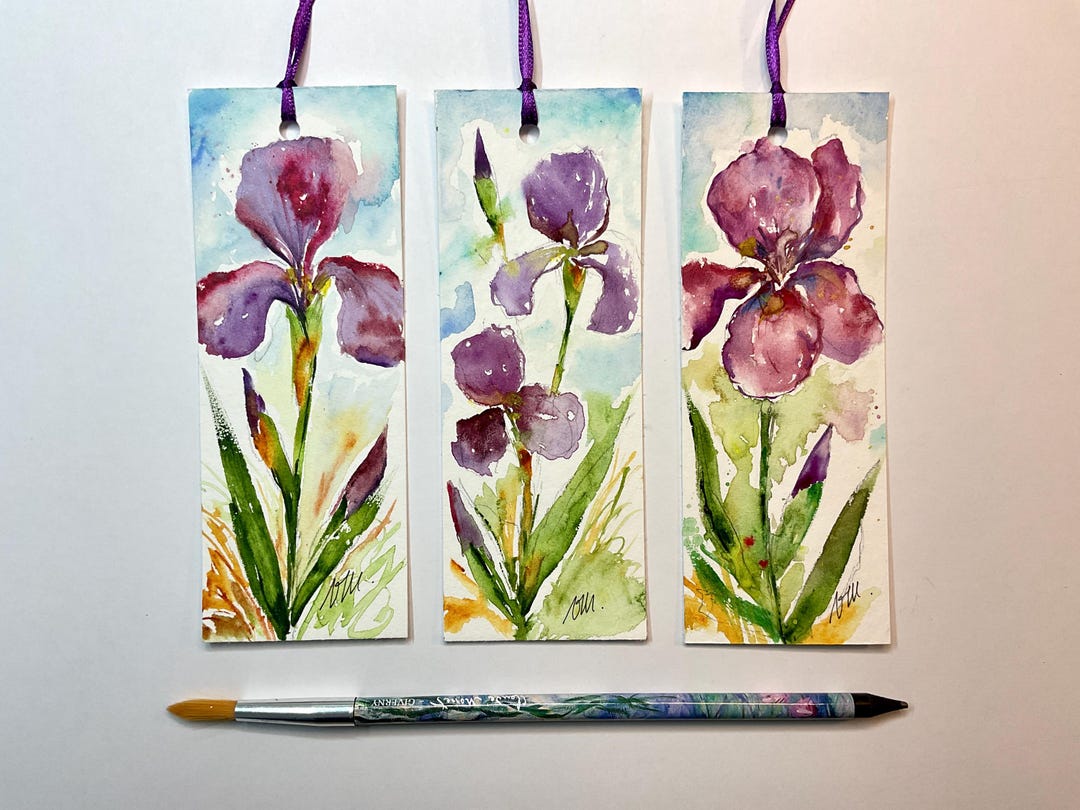 Purple Iris Hand Painted Bookmark, Iris Flower Painting on Bookmark ...