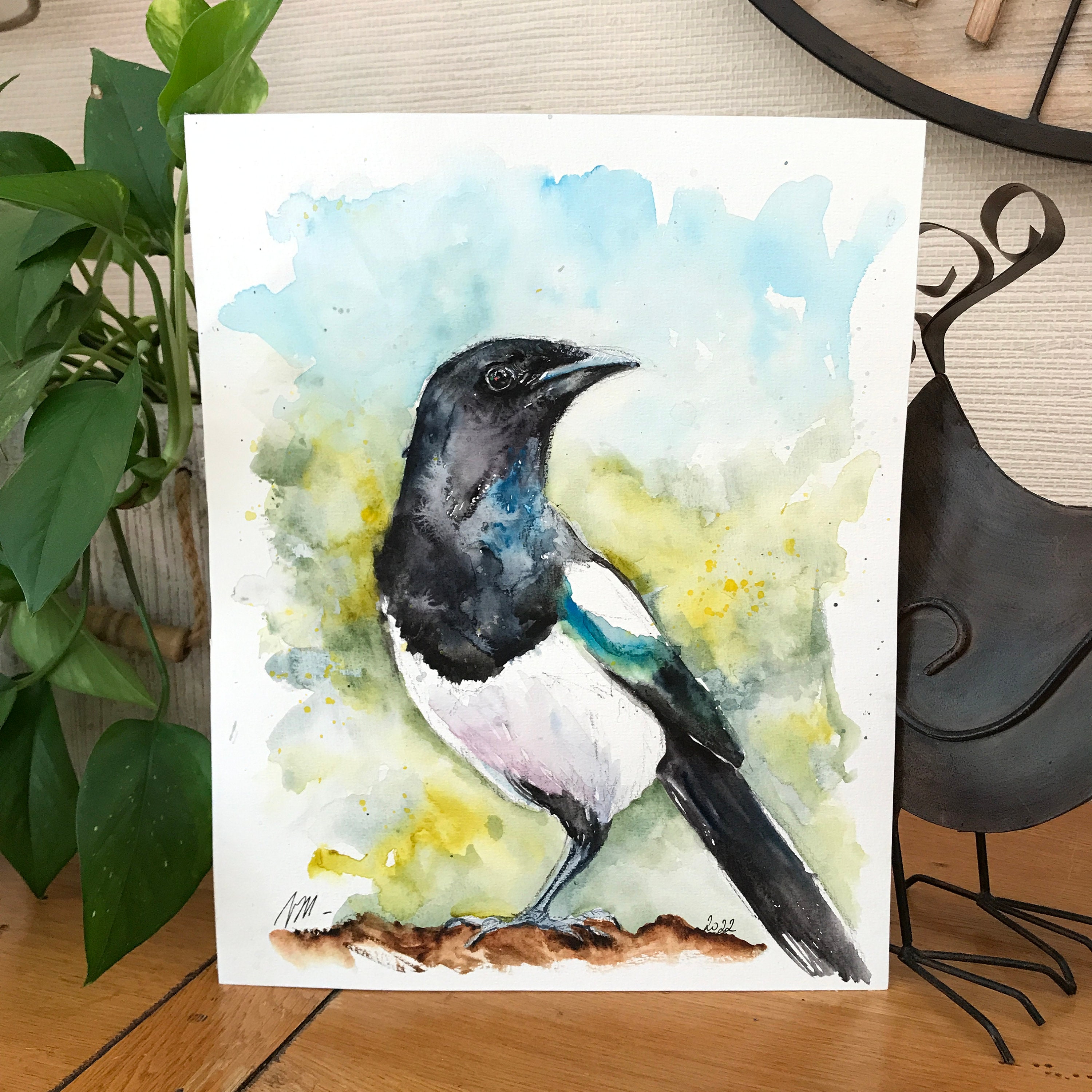 Magpie Original Watercolor Painting the Birds of the Gardens - Etsy