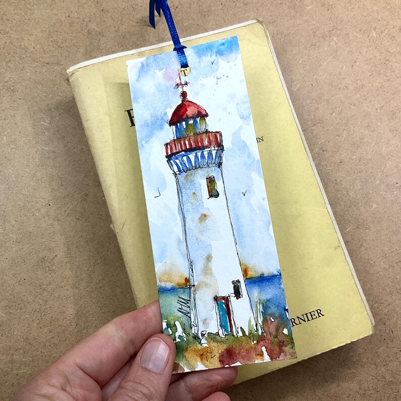 Watercolor Lighthouse Bookmark, Original Maritime Lighthouse Painting ...