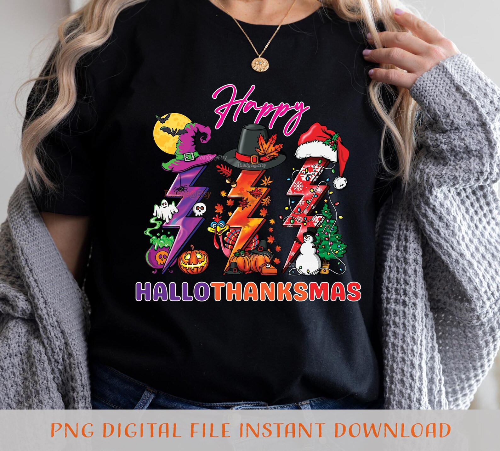 Happy Hallothanksmas Lightning Bolt Png Halloween Thankgiving - Etsy
