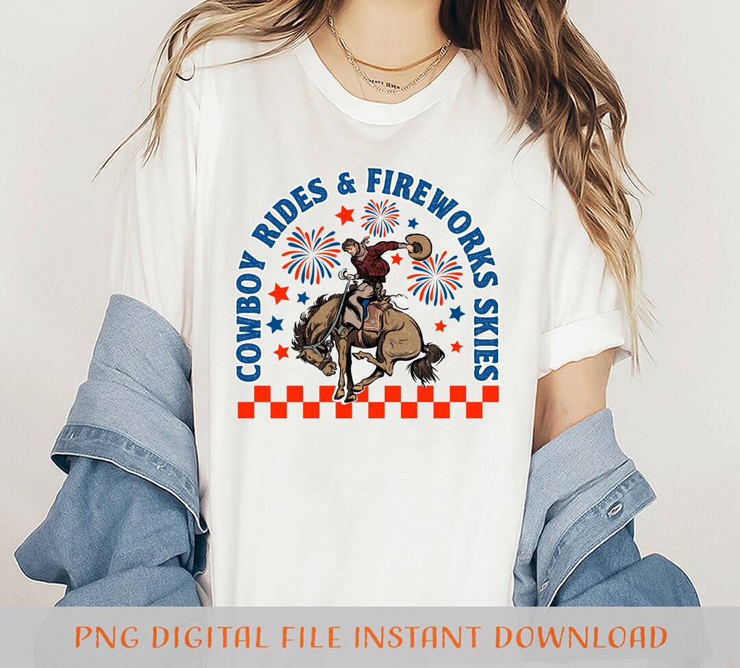 Cowboy Rides & Fireworks Skies PNG - 4th of July Western Digital Art ...