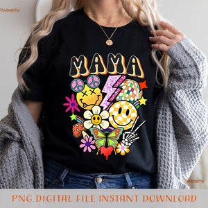 Smiley Face PNG Sublimation, Retro Mom Shirt Design Png, Lightning Bolt ...