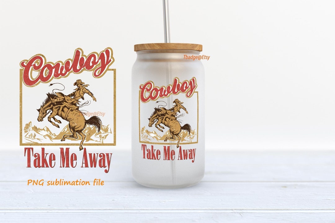 Cowboy Glass Can Png. 16 Oz Glass Can Wrap, Glass Sublimation Tumbler ...