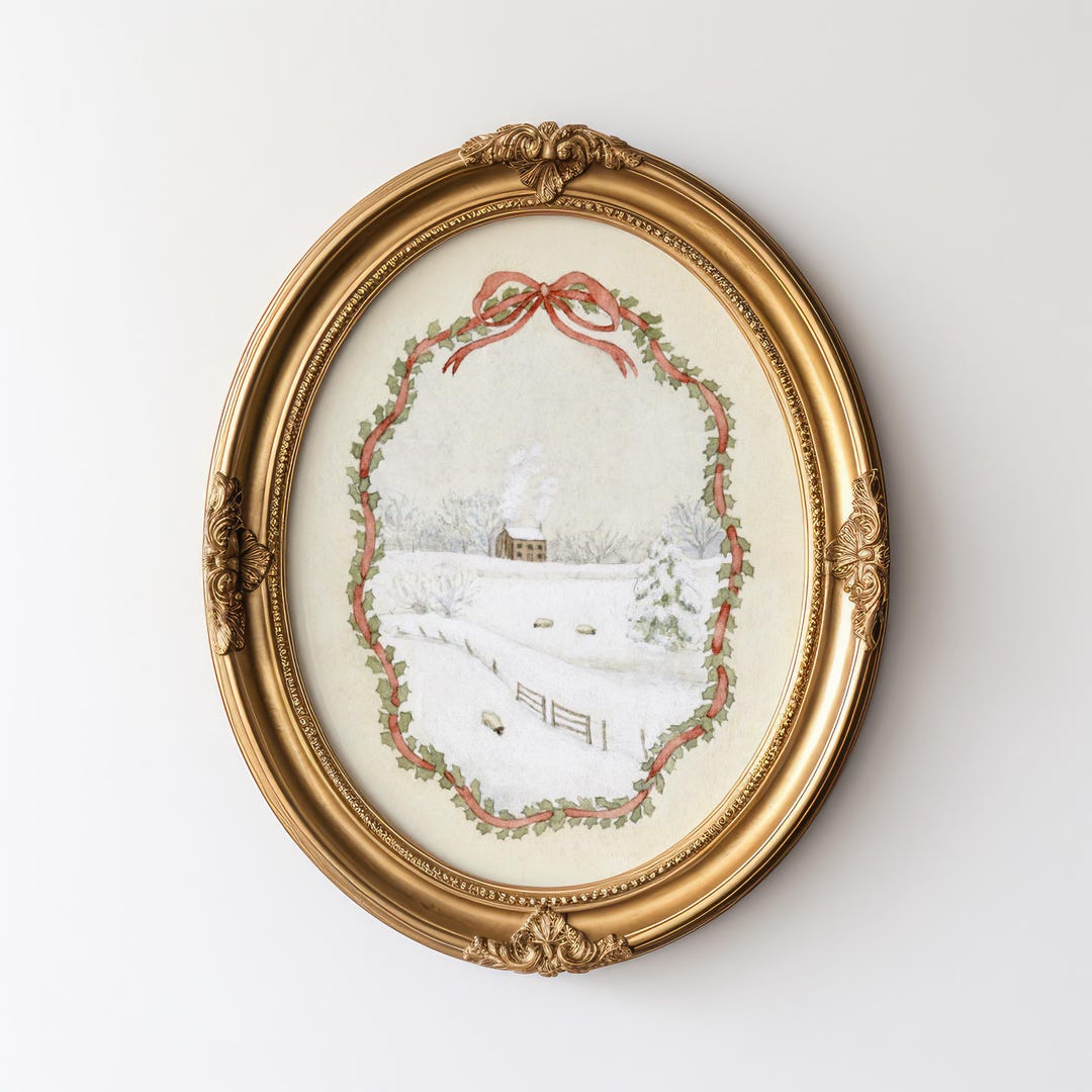 Christmas Cottage Watercolor Print - Christmas Wall Art - Vintage ...