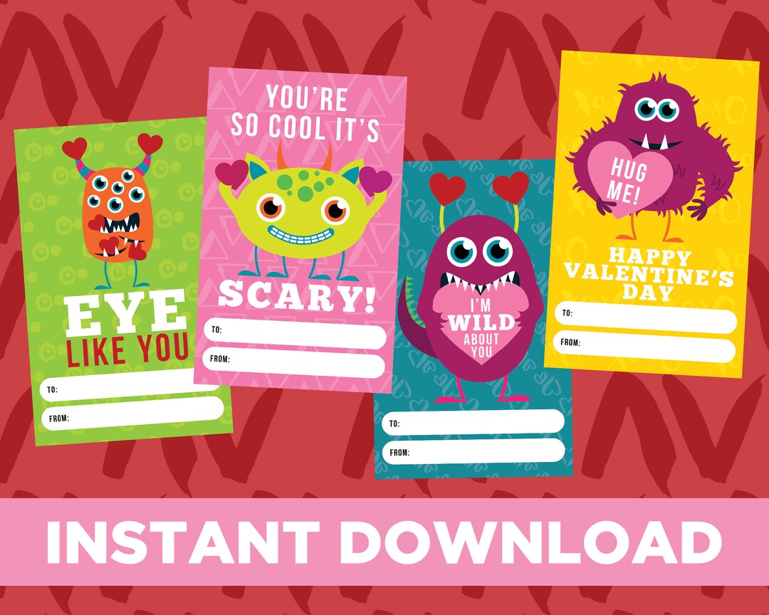 Monster Printable Valentine Cards - Etsy