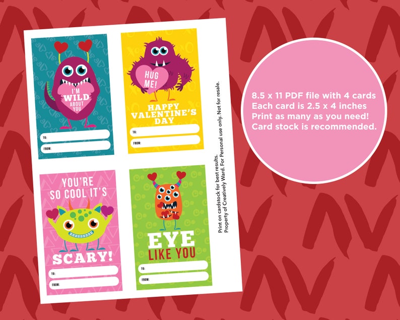 Monster Printable Valentine Cards - Etsy