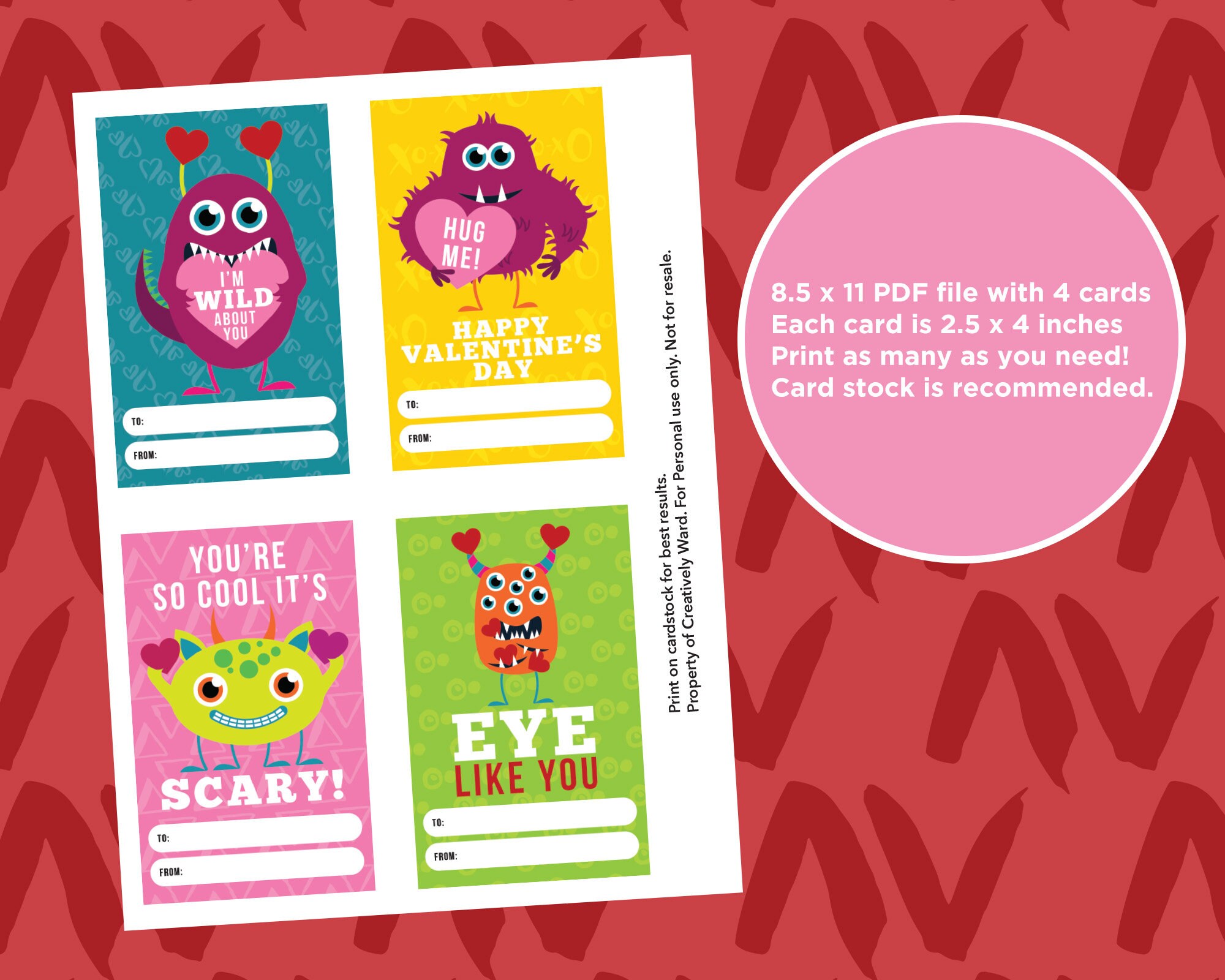 Monster Printable Valentine Cards - Etsy
