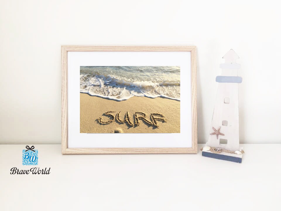 Surf Photo Print, Surf Word Hand Written on Beach Sand, Surf Wall Art ...