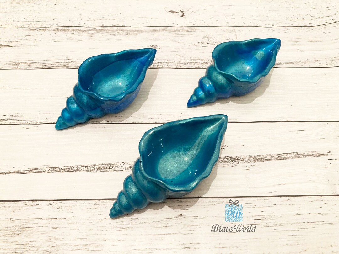 Blue Conch Shells Resin Trinket Tray Dish, Beach Themed Gifts, Blue ...