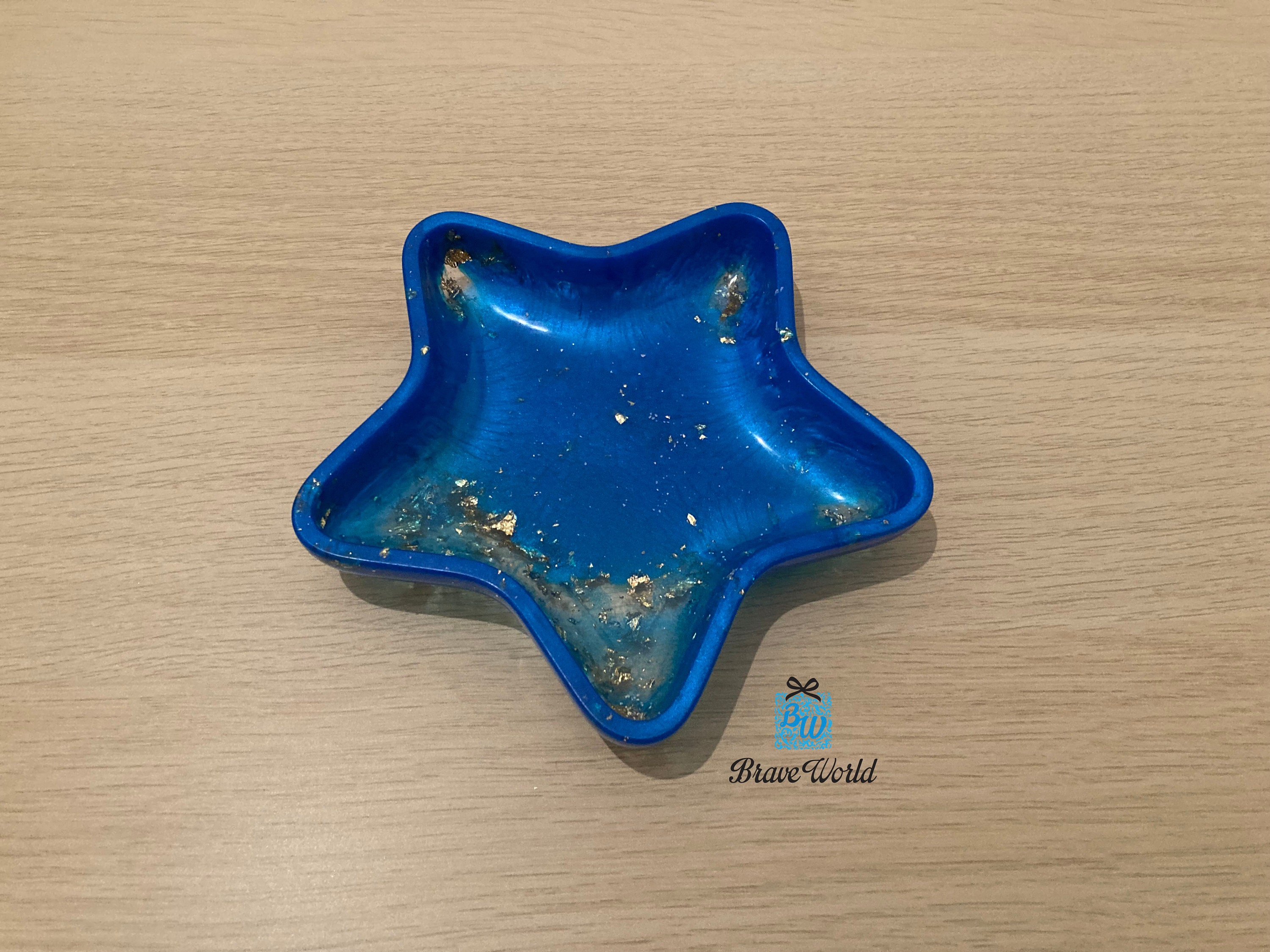Blue and Gold Flakes Star Resin Trinket Tray, Home Decor, Blue Decor ...