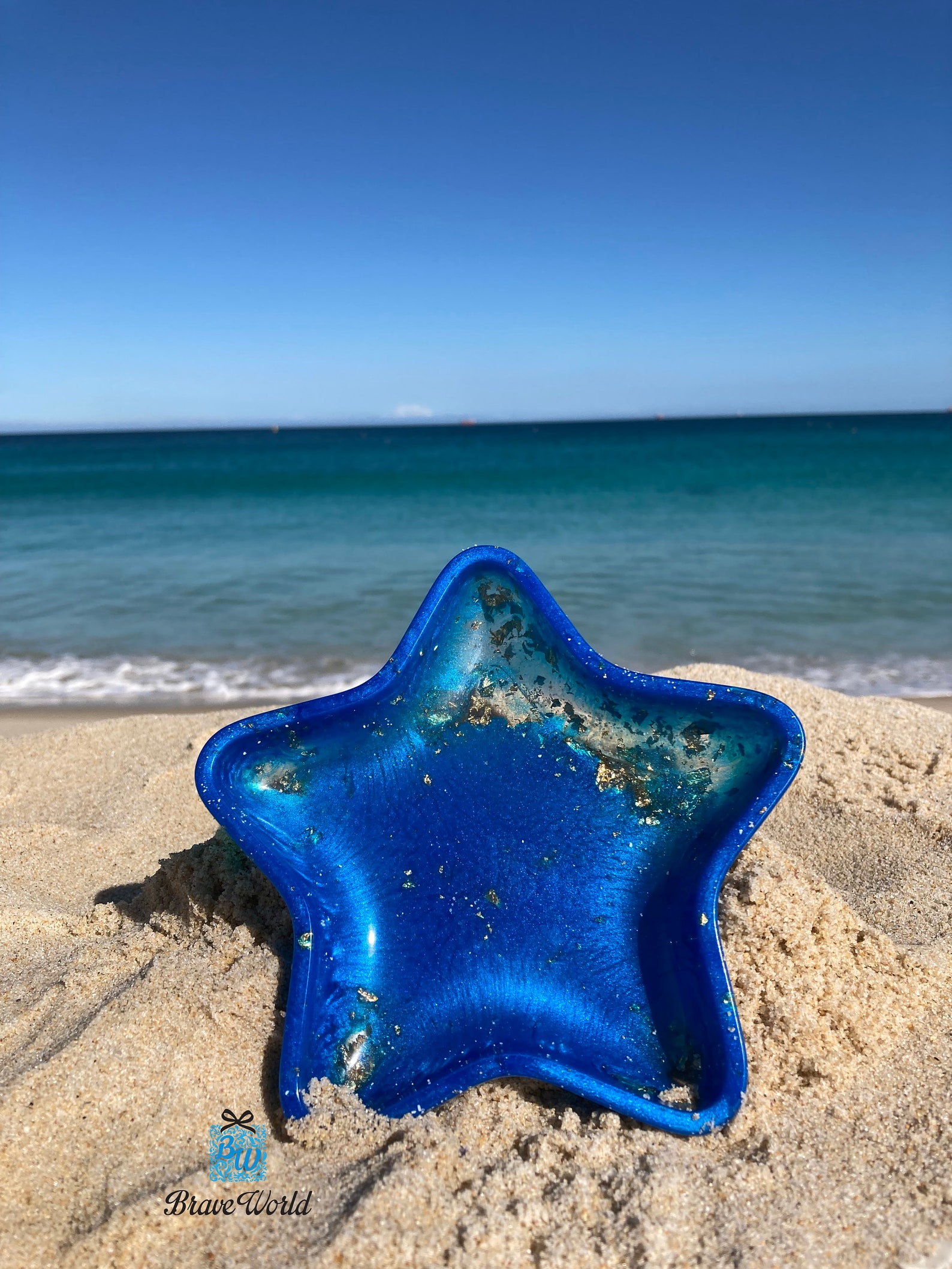 Blue and Gold Flakes Star Resin Trinket Tray, Home Decor, Blue Decor ...