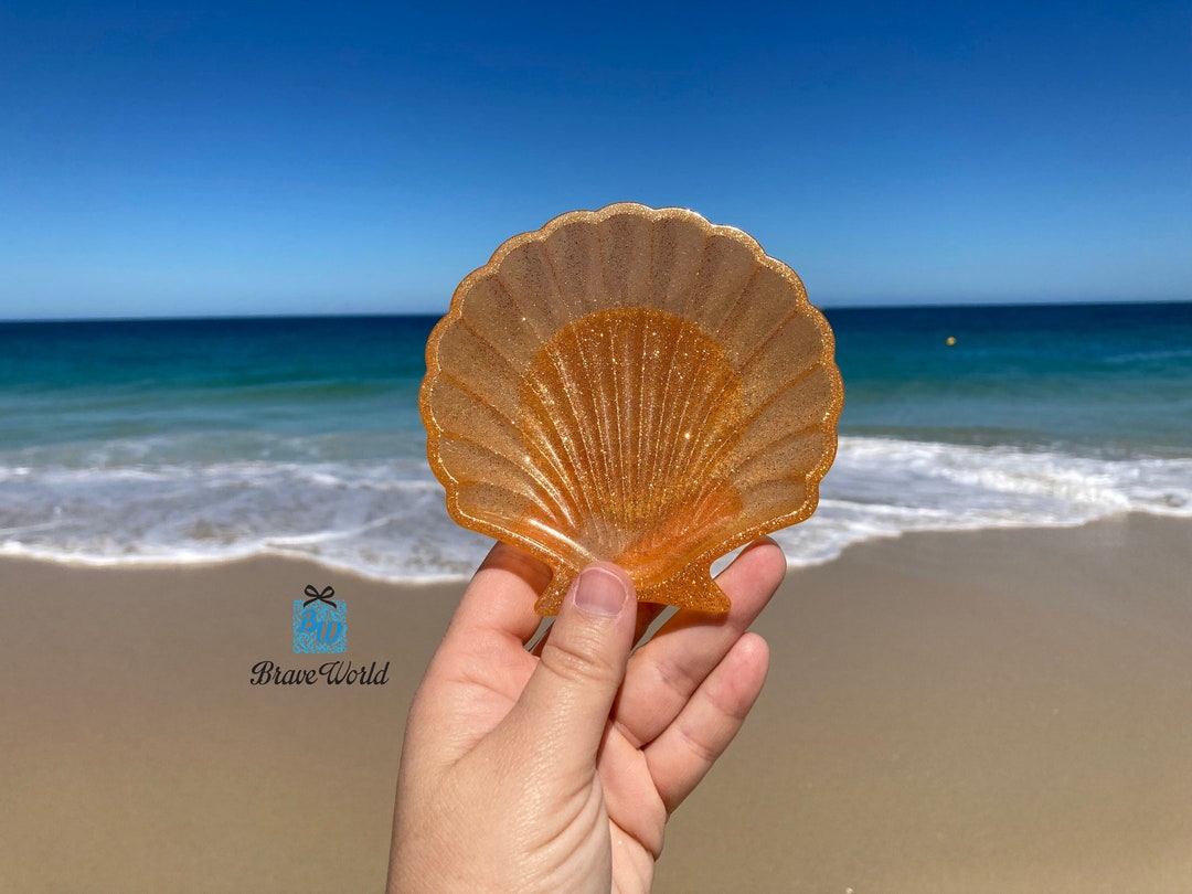 Gold Glitter Clam Scallop Shell Resin Trinket Dish, Beach Themed Gifts ...