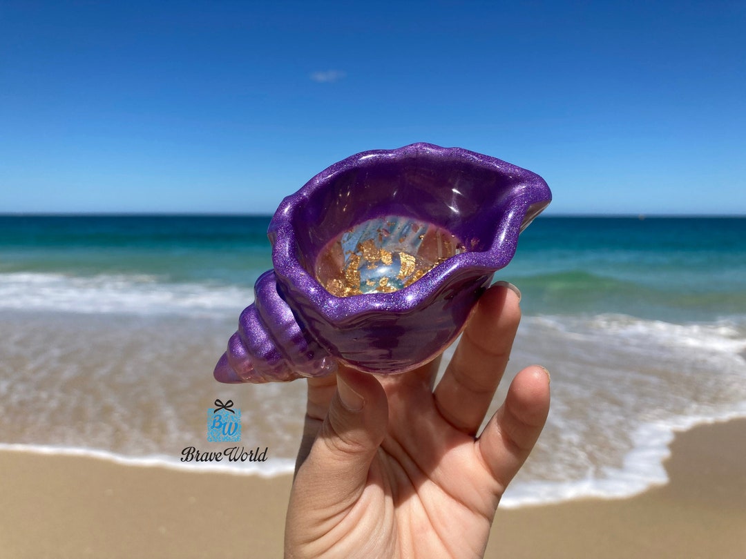 Purple and Gold Conch Shell Resin Trinket Dish, Beach Themed Gifts ...